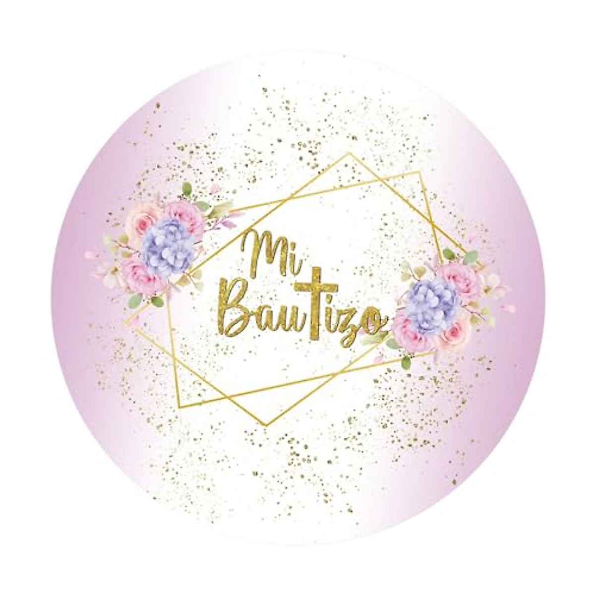 AWERT Polyester Diameter 4ft Round Mi Bautizo Backdrop Cover for Girls First Communion Baptism Decoration Purple Rustic Plant Flower Gold Dots Newborn Baby Shower Photo Booth Backgrounds