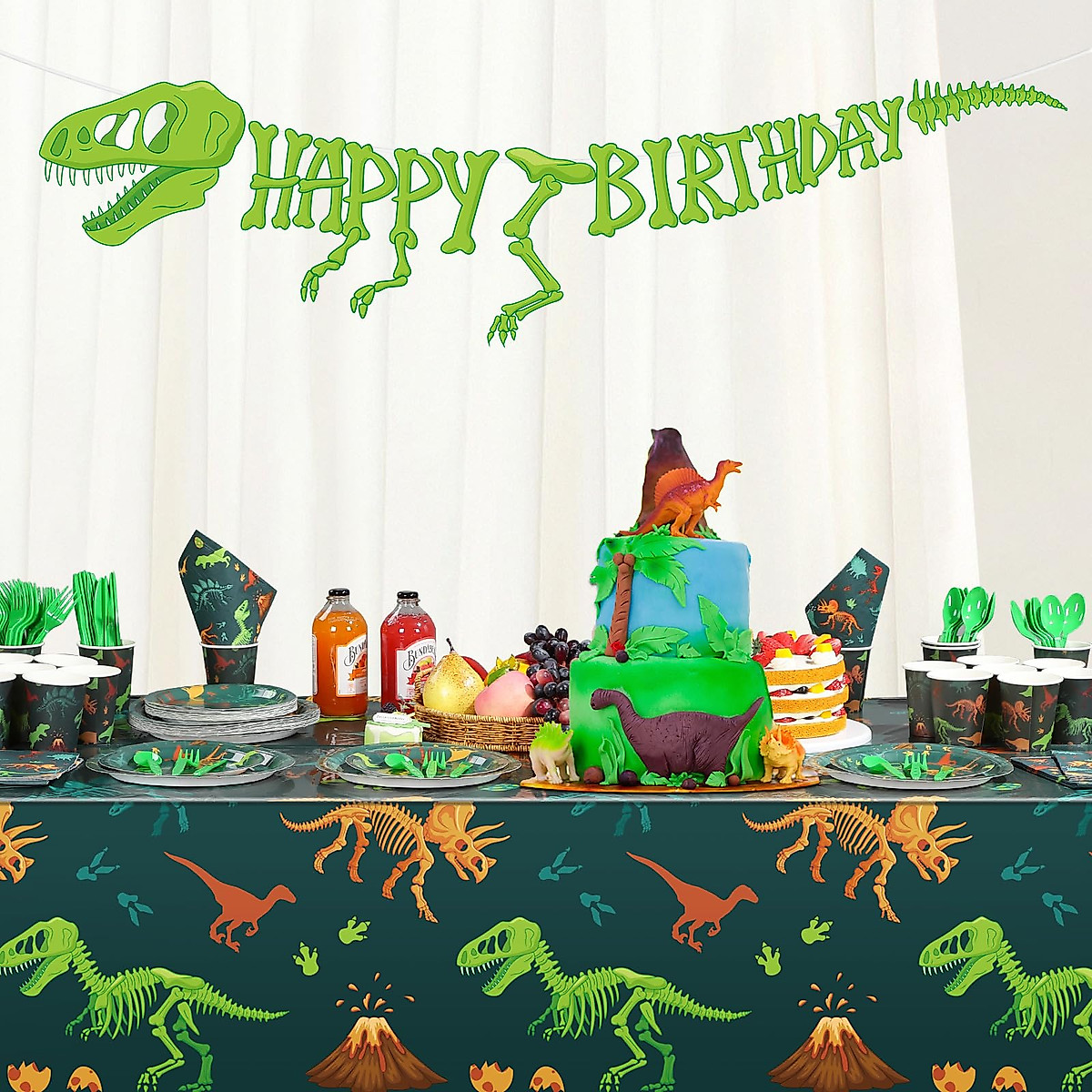 Uiifan 171 Pcs Dinosaur Party Supplies Include Dinosaur Birthday Paper Plates Cups Napkins Tableware Set Dinosaur Tablecloth Banner for Boys Kids Baby Shower Dino Theme Birthday Party Decorations