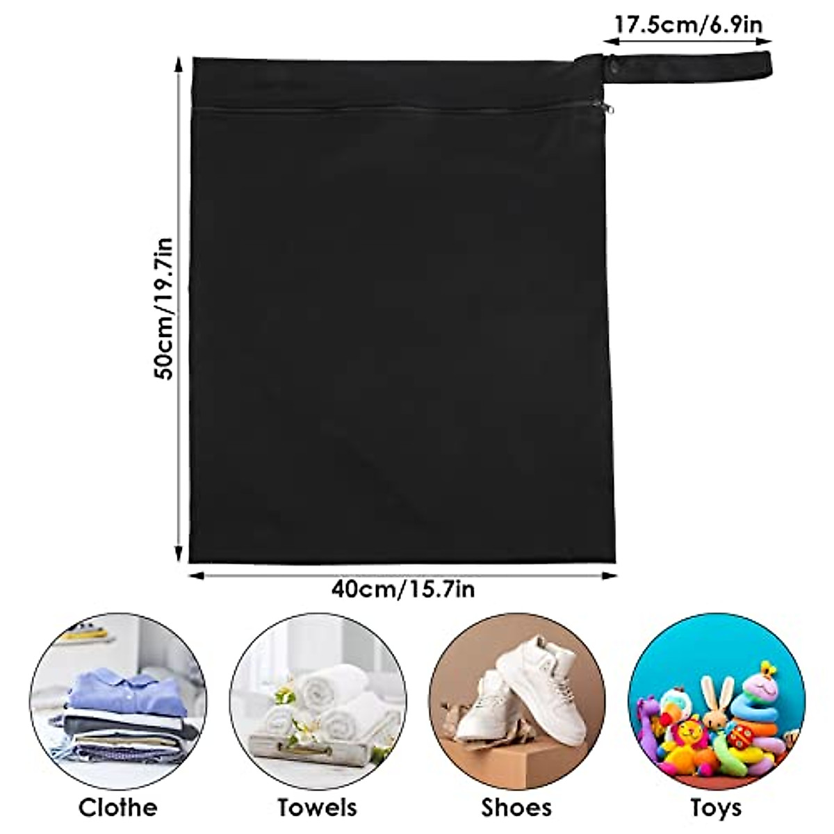 Prasacco Travel Laundry Bag, Waterproof Wet Bag Reusable Dirty Clothes Bag for Traveling Gym Swimming Yoga Clothes, 1 Pack Black