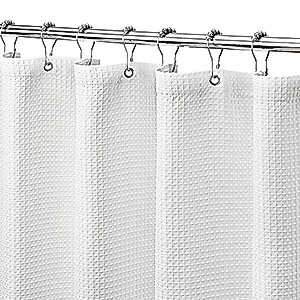 MISS SELECTEX Fabric Matt Waffle Weave Shower Curtains for Bathroom,Luxury Hotel, Waterproof 230 GSM Heavy Duty Classic Durable Fabric Bathroom Curtain Machine Washable(72Wx72H, White)