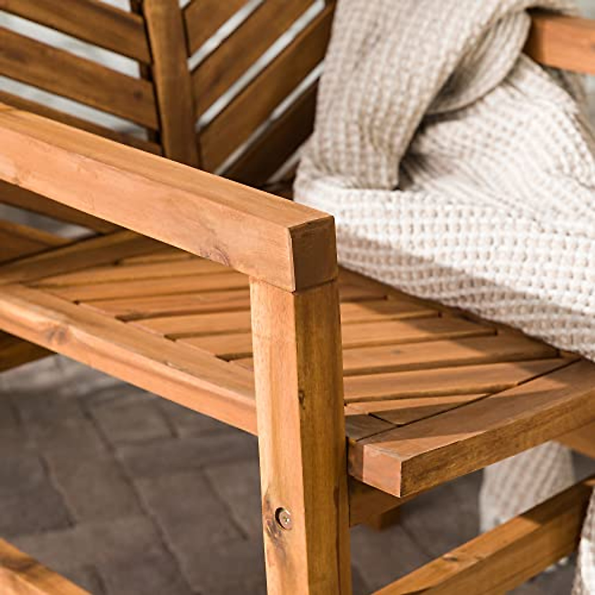 Walker Edison 2 Piece Outdoor Patio Chevron Wood Chair Set All Weather Backyard Conversation Garden Poolside Balcony, Set of 2, Brown