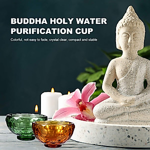 IMIKEYA 4pcs Tibetan Buddhist Water Offering Bowl Crystal Holy Water Bowl Religion Container Glass Buddha Cup Mini Votive Tealight Holder for Yoga Meditation Altar Buddhist