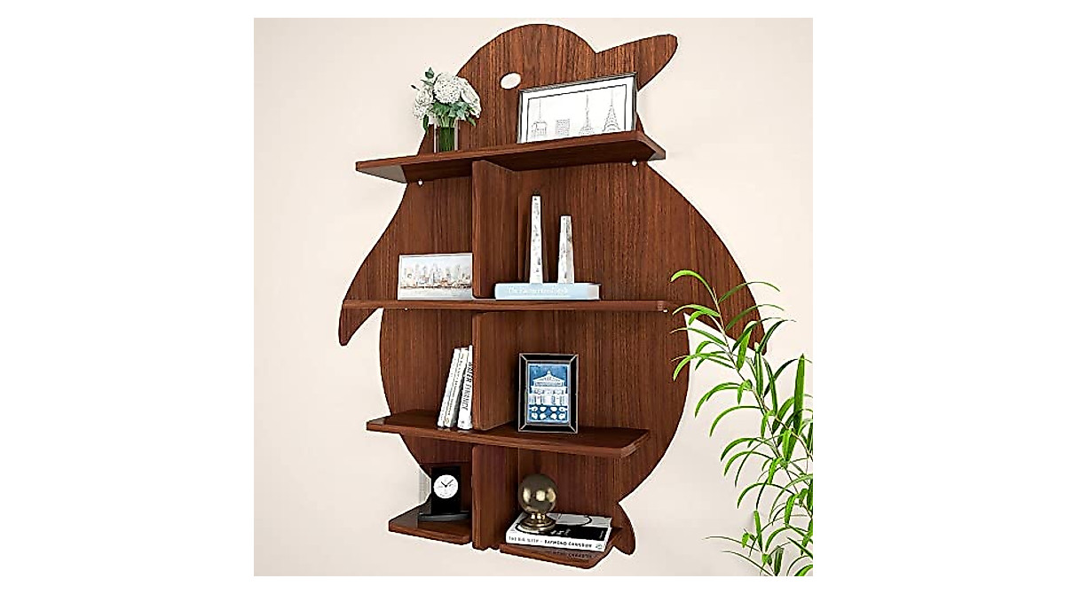 Penguin Shape Wood Wall Shelf - Handcrafted in India