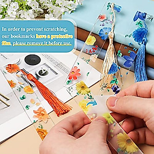 proturbo 20 Sets Acrylic Dried Flower Bookmarks with Colorful Tassels 1x5.5inch Transparent Resin Floral Bookmarks Clear Acrylic Pressed Flower Bookmarks for Women Teacher Kids, 10 Styles