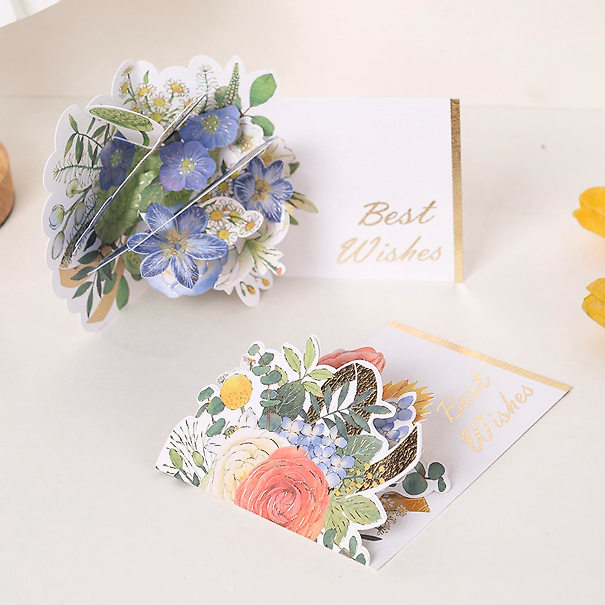 Zisqerts 3D Greeting Card with Pop Up Flowers, Foldable Celebration Gift with Envelope for Friends Ideal for Birthdays,Mother's Day, Anniversary, Valentines Day Graduation, Weddings (Blue)