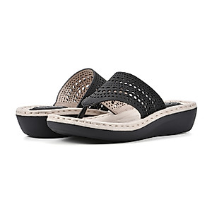 CLIFFS BY WHITE MOUNTAIN Women's Compact Sandal, Black/Nubuck, 9 W