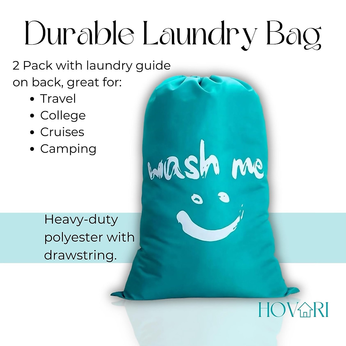 HOVARI 2-Pack Large Premium Heavy-Duty Laundry Bags with laundry guide, 24in x 36in, Dirty Clothes Storage with Drawstring Closure, Blue and Grey