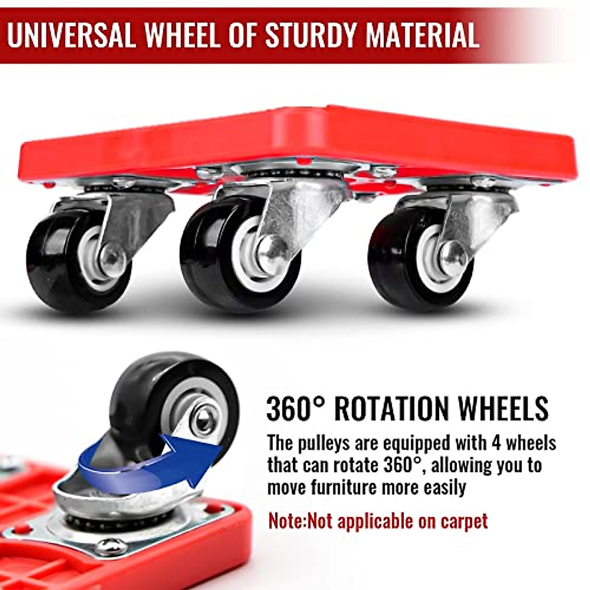 Furniture Dolly & Furniture Lifter Set,Furniture Mover with 4 Wheels, 360° Rotation Wheels Furniture Movers,800 Lbs Load Capacity,for Moving Heavy Furniture, Refrigerator, Sofa, Cabinet（Red）