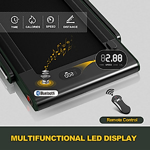 Sporfit 2 in 1 Folding Treadmill,Portable Installation-Free Treadmill with Bluetooth Speaker, Remote Control, APP Control and LED Display, Walking Jogging for Home Office Use, Green