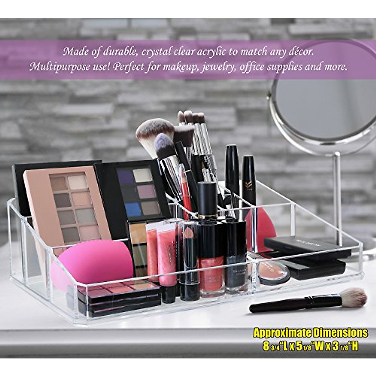 Greenco Multipurpose Acrylic 9 Compartment Vanity Holder Cosmetic and Jewelry Storage Organizer