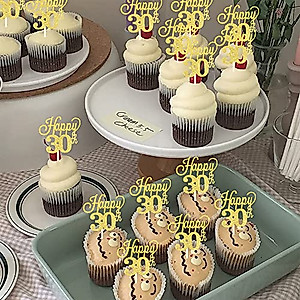 24 Pack Happy 30th Cupcake Toppers Glitter Number 30 Cheers to 30 Cupcake Picks 30th Birthday Wedding Anniversary Party Cake Decorations Supplies Gold