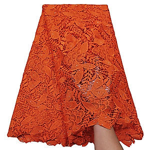 Bestway African Lace Fabric 5 Yards Water Soluble Guipure Cord Lace Fabric Nigerian Wedding Party Dress Sewing (Orange)