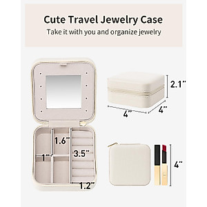Vlando Small Travel Jewelry Box Organizer - Display Case for Girls Women Gift Rings Earrings Necklaces Storage with Mirror Milky white