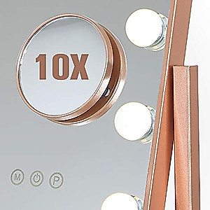 FENCHILIN Hollywood Mirror with Light Large Lighted Makeup Mirror Vanity Makeup Mirror Smart Touch Control 3Colors Dimable Light Detachable 10X Magnification 360°Rotation (Rose Gold)