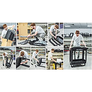 Olympia Tools 2-Shelf Plastic Utility Cart, Heavy Duty, Supports Up to 500 lbs, Ergonomic Handle, Great for Warehouse, Garage, Manufacturing, Cleaning
