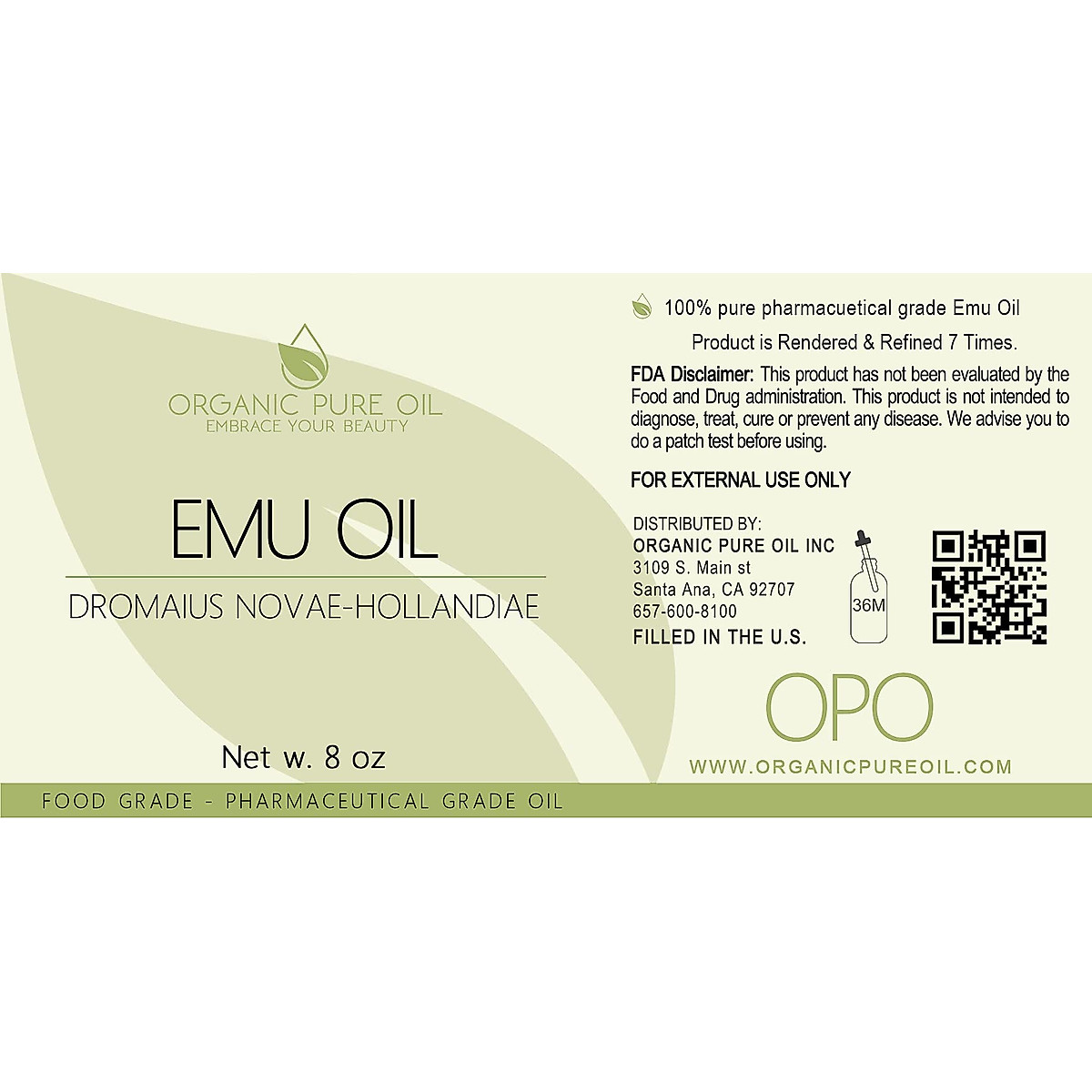 Australian Emu Oil - 7 Times Refined - 100% Pure Creamy Rendered Extra Strength Natural - 8 oz - Premium Grade A Hair Face Body Joint Muscle Hair Growth Beard Nail Cuticle - OPO - Packaging May Vary
