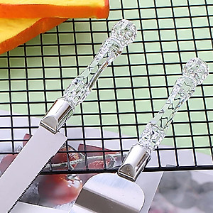 UUYYEO 2 Pcs Faux Crystal Handle Cake Knife and Server Set Pie Pastry Servers Perfect For Wedding Birthday Parties