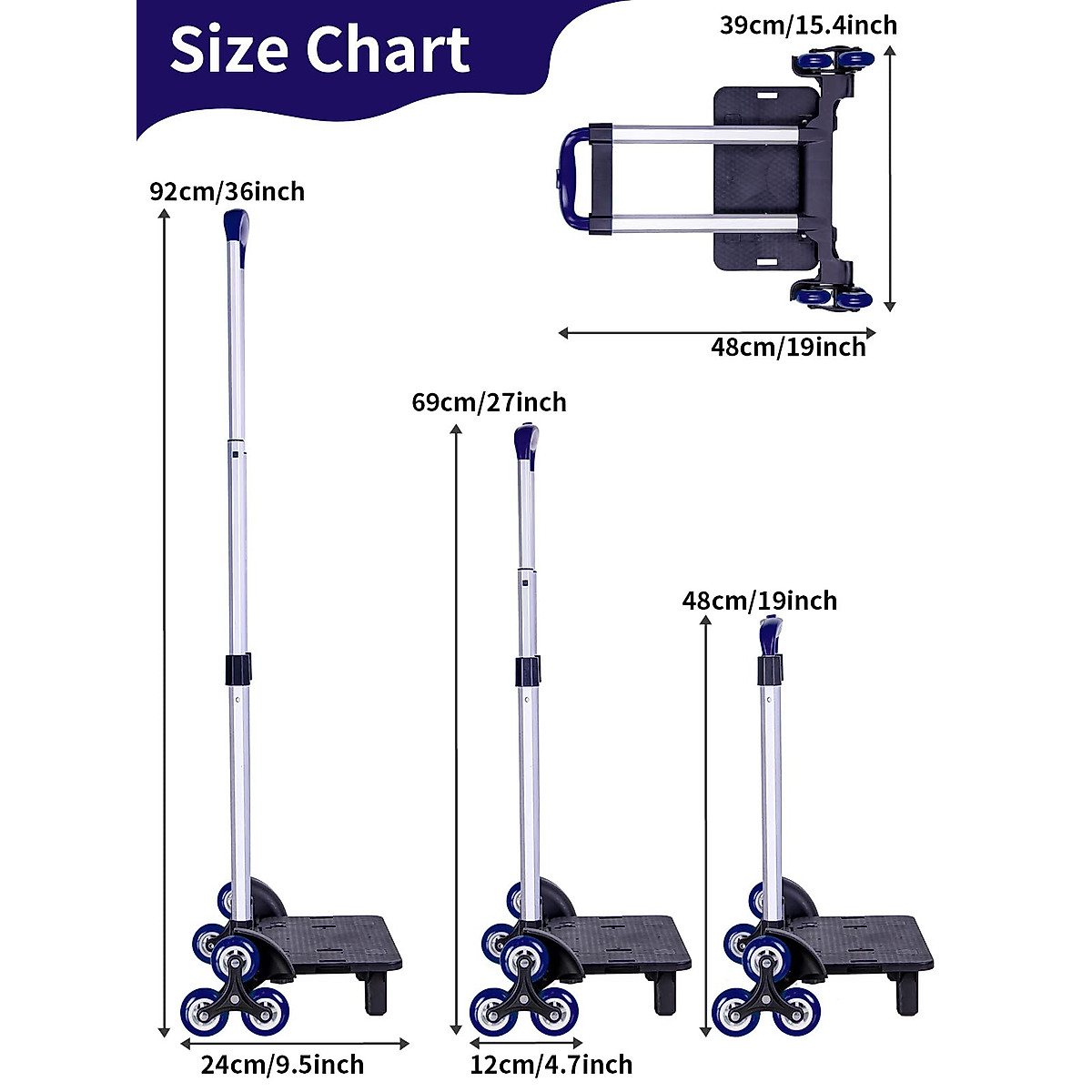 PROTAURI Backpack Trolley with 6 Wheels can Climb Stair, Foldable Rolling Luggage Cart, Adults/Student/Kid's Roller Attachment for School Bags/Backpacks