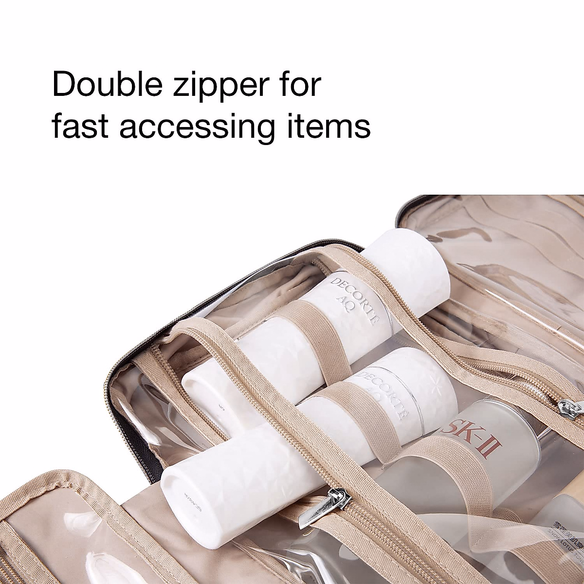 BAGSMART Toiletry Bag Travel Bag with Hanging Hook, Water-resistant Makeup Cosmetic Bag Travel Organizer for Accessories, Shampoo, Full Sized Container, Toiletries Grey, Large