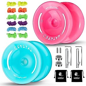 YOSTAR K2 Plus Crystal Responsive Yoyo for Kids, Dual Purpose Yo-yo for Beginner, Replacement Unresponsive Bearing for Intermediate Advanced, 12 Yo-yo Strings, Bag, Bearing Remover (Sky Blue + Pink)