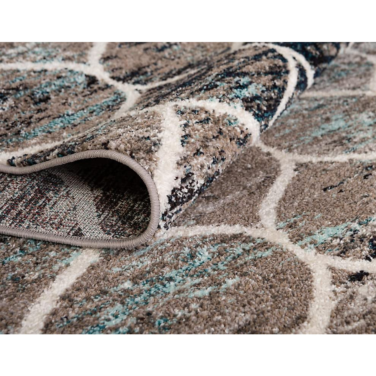 Unique Loom Trellis Frieze Collection Area Rug - Rounded (8' x 10', Blue Multi/ Ivory)