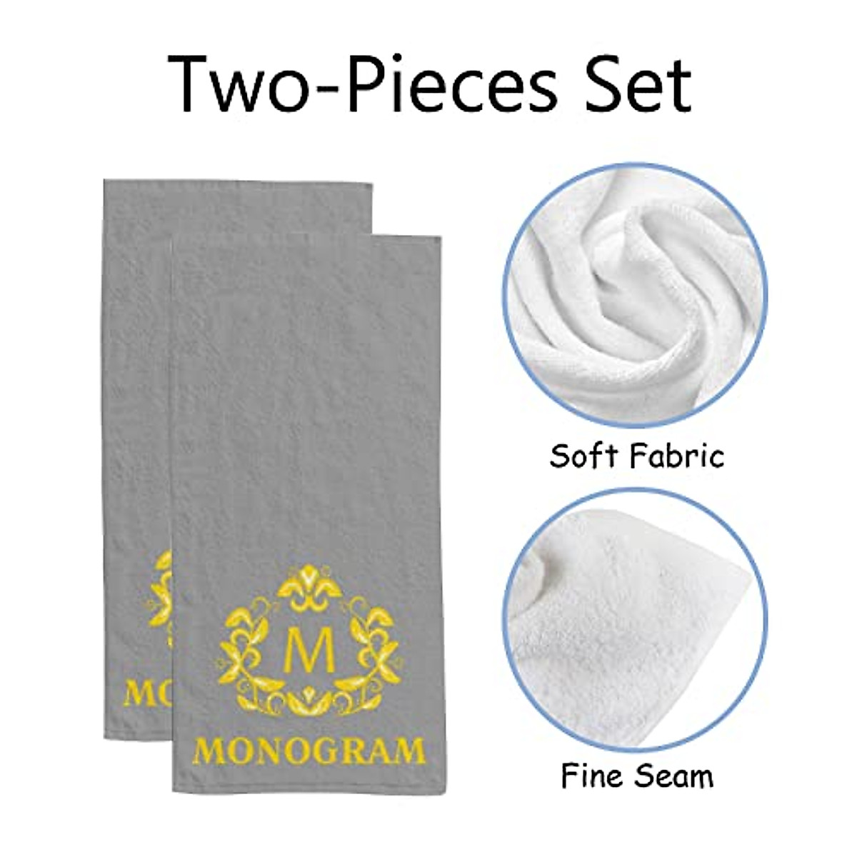 DreamBay Custom Monogram Hand Towels Sets for Bathroom,Gray Gold 2 Pack Kitchen Towels Absorbent Fingertip Towel Microfiber Bath Towel Guest for Spa Gym Bar Personalized Gift, 30 x 15 inch