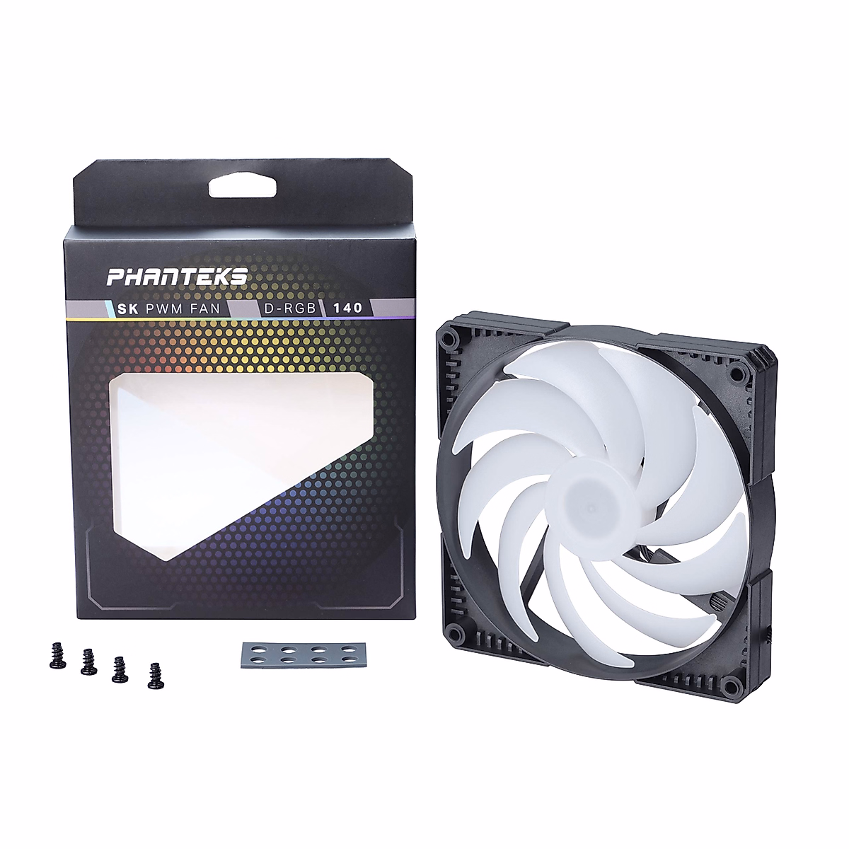 Phanteks (PH-F140SK_DRGB_PWM) SK140 DRGB PWM Fan, 140mm Fan, high Airflow Nine-Blade Design, DRGB Lighting, Rubber dampening washers - Black