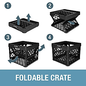 CleverMade - Collapsible Milk Crates, 25L Plastic Stackable Storage Bins CleverCrates Utility Folding Baskets, Pack of 3, Black