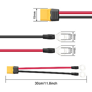 PNGKNYOCN XT60 to O Ring Terminal Cable,14AWG XT60 Male to O Ring Terminals Extension Power Cable for Solar Panel Kit and Battery Charge(0.3M/1FT)