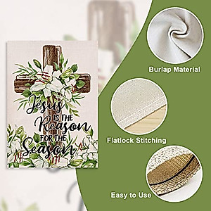 Covido Home Decorative Jesus is the Reason for the Season Easter Garden Flag, Religious Cross Lily Flowers Yard Outside Decorations, Outdoor Small Decor Double Sided 12x18