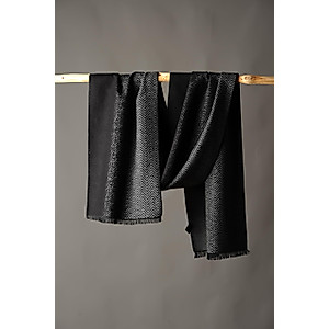 CUDDLE DREAMS Men's Silk Scarves, 100% Mulberry Silk Brushed, Luxuriously Soft (Black Gray Herringbone)