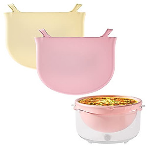 Silicone Slow Cooker Liners Fits for 6-8 Quarts Crockpot,Reusable Silicone Cooking Bags Liners,Dishwasher Safe/Easy Clean/Leakproof/Slow Cooker Accessories for Oval Or Round Cooker (pink+yellow,6-7QT)