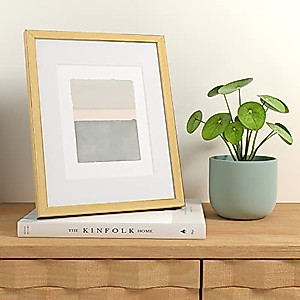 Amazon Basics Rectangular Photo Picture Frame, 11" x 14" or 8" x 10" with mat, Pack of 2, Gold, 12.28 x 15.18 inches