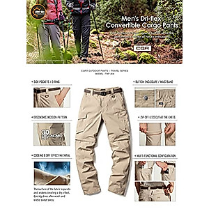 CQR Men's Convertible Cargo Pants, Water Resistant Hiking Pants, Zip Off Lightweight Stretch UPF 50+ Work Outdoor Pants, Lightweight Convertible Cargo Coyote, 32W x 30L