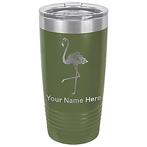 LaserGram 20oz Vacuum Insulated Tumbler Mug, Flamingo, Personalized Engraving Included (Camo Green)