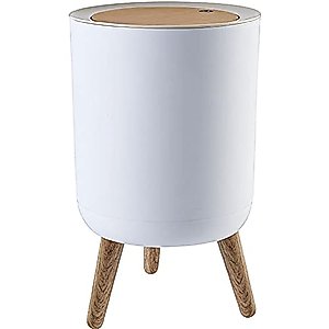 Kelendle Nordic Waste Basket Push Top Trash Can with Lid Garbage Can with Long Legs Modern Round Trash Bin for Kitchen Bathroom
