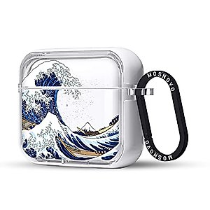 MOSNOVO Airpods 3 Case, Apple Airpods 3 Case, Cool Tokyo Wave Clear Case Design with Luxe Metal Ring Shockproof Protective Cover Case for AirPods 3rd Generation