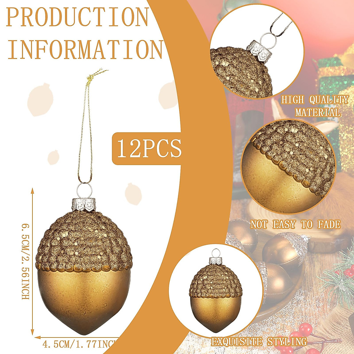 Lyrow 12 Pcs Christmas Acorn Ornaments Artificial Acorn Decor Farmhouse Small Hanging Ornament for Christmas Tree Plastic Mini Fake Acorns for Crafts Xmas Winter Party Decorations (Bronze)