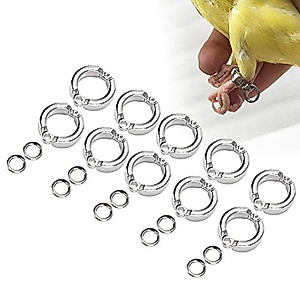 GLOGLOW Bird Foot Rings, 10Pcs Metal Bird Parrots Leg Ring Outdoor Fly Training Activity Opening Clip Accessories for Small Medium Large Birds Training