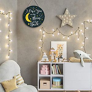 CHDITB Love You To The Moon And Back Wood Sign Wall Decor, Moon Star Wooden Door Hanging Art, Family Love Words Wood Art Plaque for Children Wife Bedroom Nursery (12''x12'')