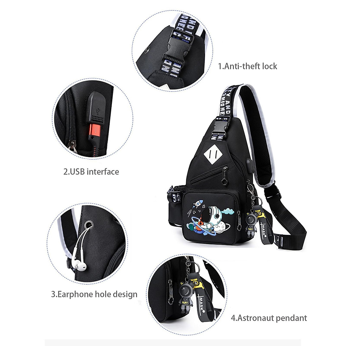 XinShuoBay Crossbody Sling Backpack For Men Anime Fashion One-Shoulder Bag Cartoon Luminous Pattern Backpack (Black Guitar)