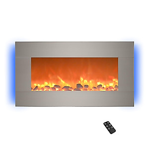 31-Inch Electric Fireplace - Front Vent, Wall Mounted, 13 Backlight Colors, Adjustable Heat and Remote Control by Lavish Home (Silver)