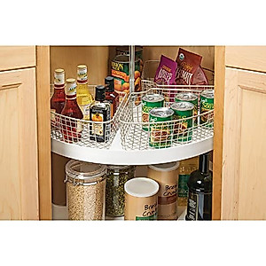mDesign Wire Basket for Corner Cabinet Lazy Susan with Front Handle - Kitchen Cabinet, Shelf, and Pantry Corner Bin - 1/4 Wedge Metal Organizer for Lazy Susan - Concerto Collection - 4 Pack - Satin