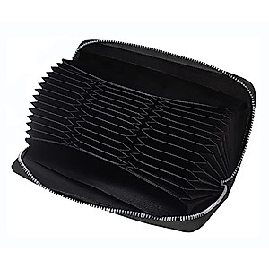 Easyoulife Womens Genuine Leather Credit Card Holder Wallet RFID Secure 36 Slots (36 Card Slots - Black)