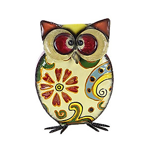 Deco 79 Metal Owl Indoor Outdoor Garden Sculpture with Floral Pattern, 8" x 4" x 11", Yellow