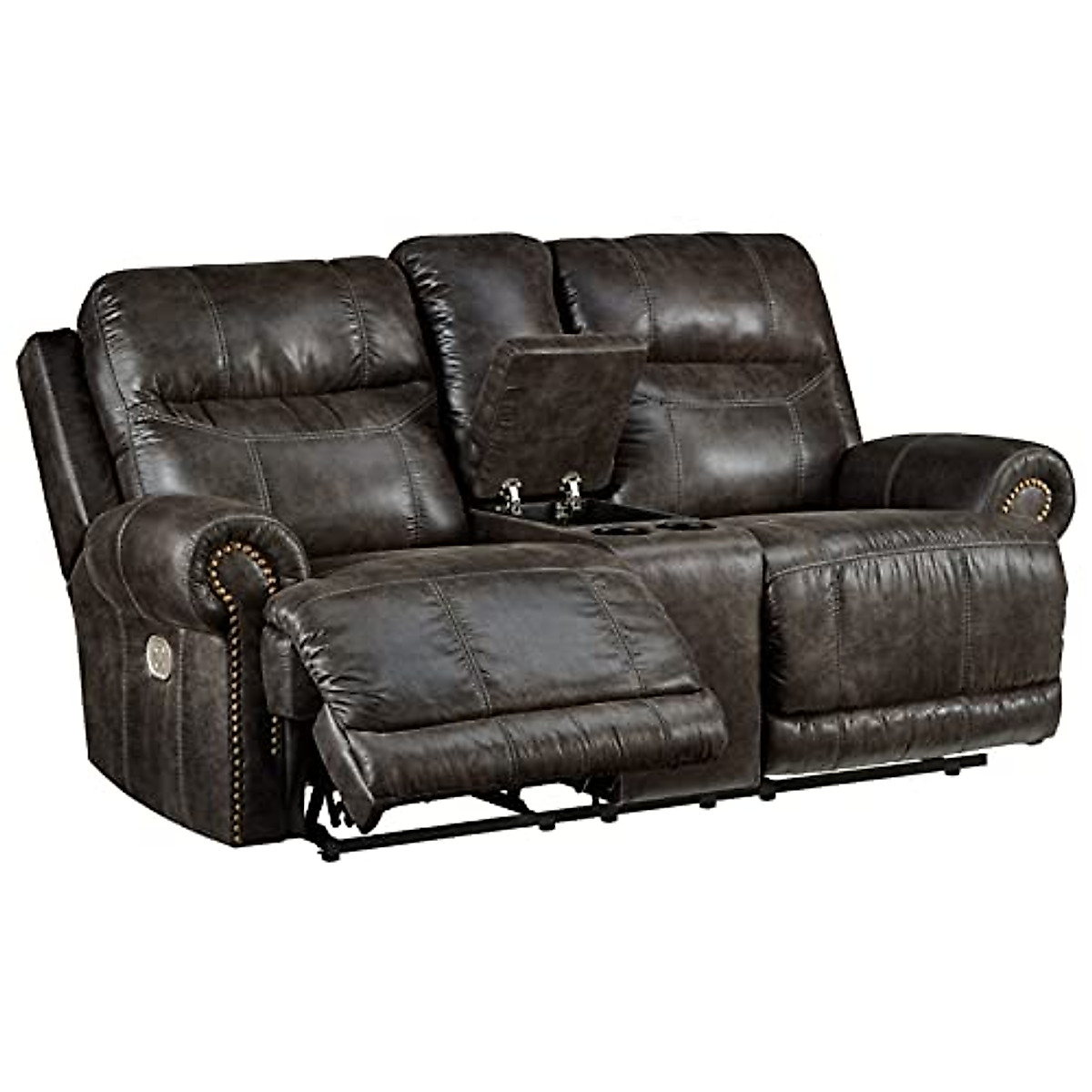 Signature Design by Ashley Grearview Power Reclining Loveseat with Console & Adjustable Headrest, Dark Gray