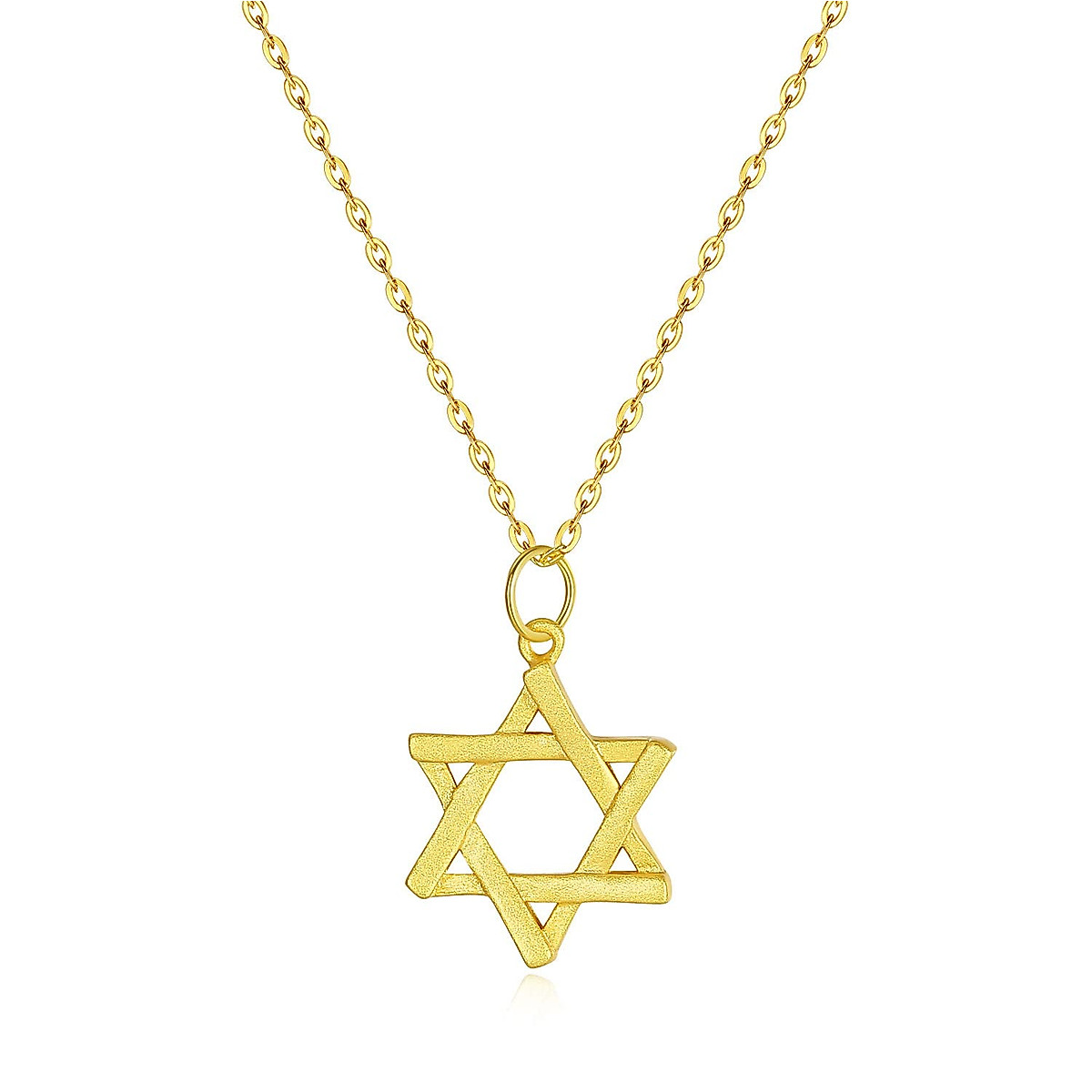 LAVISHE 14K Gold Plated 925 Sterling Silver Jewish Jewelry Star of David Necklace Matte Finish Brush Textured, 18"
