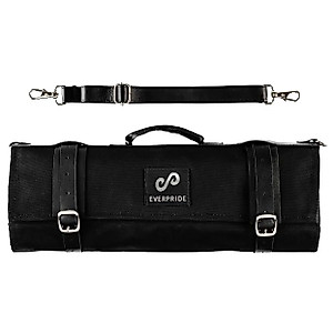 EVERPRIDE Chef Knife Roll Bag Holds 12 Knives and Cooking Tools – Durable, Large Knife Case Made of Canvas and Genuine Leather – Elegant Chef Bag for Professional Cooks – Knives Not Included