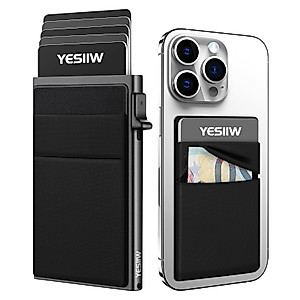 YESIIW Ultra-slim Wallet for Men - Pop up Card Holder Mens Wallet with RFID Protection Minimalist Metal Wallets Billeteras de Hombres Gifts for Men Dad Husband Boyfriend Black