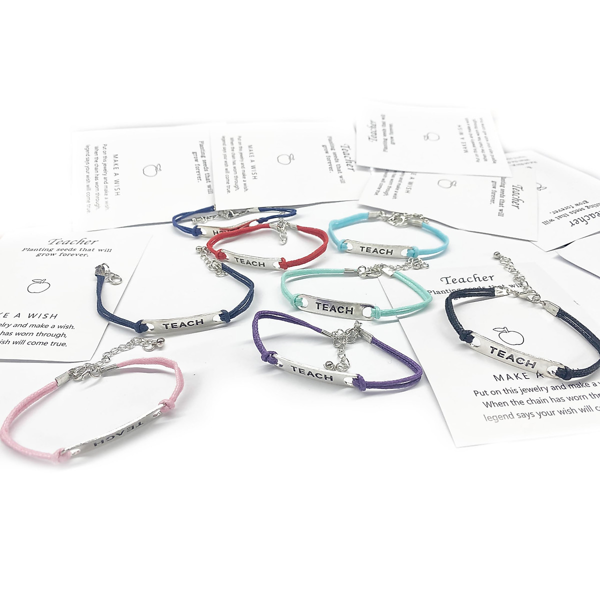 VALIJINA 8 Pieces Teach Blessing Card Bracelets for Women Men appreciation gifts Bracelets Card Teacher Bangles Teacher's Day Gift Bracelets Back to School Gifts